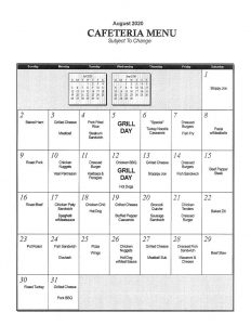 Cafeteria Menu – August 2020 | Elcor Nursing and Rehabilitation Center